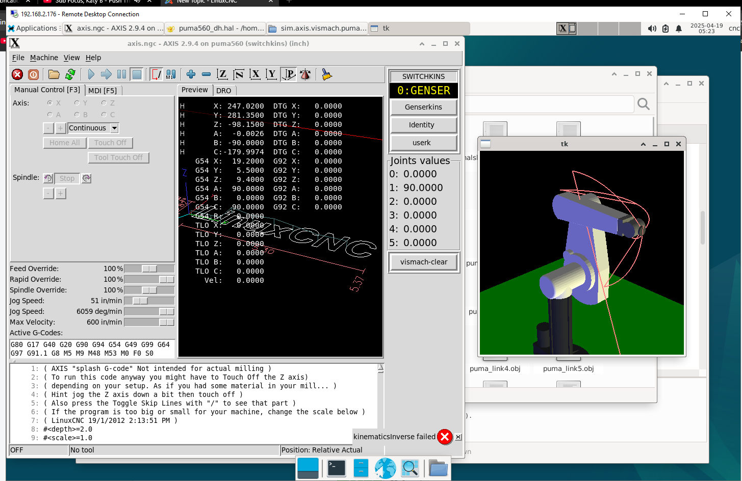 Issues Homing 6 DOF Robot Arm LinuxCNC